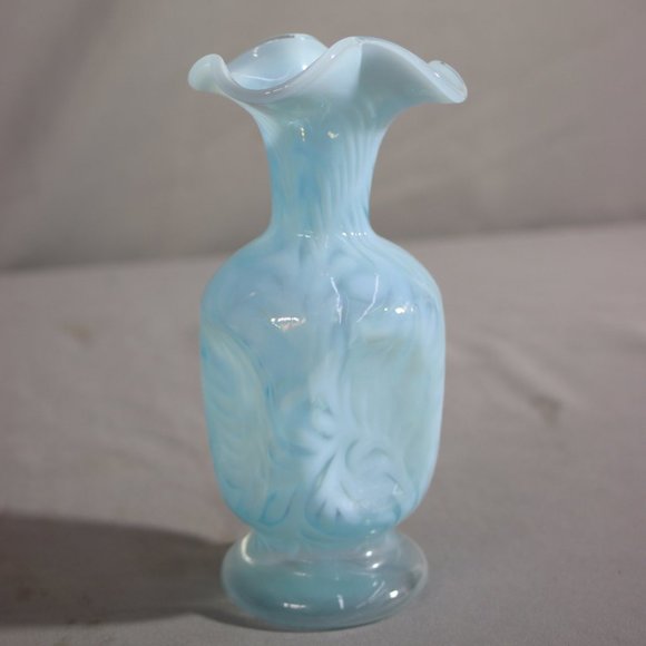 Fenton | Accents | Vintage Fenton White On Blue Ruffle Top Fern ...